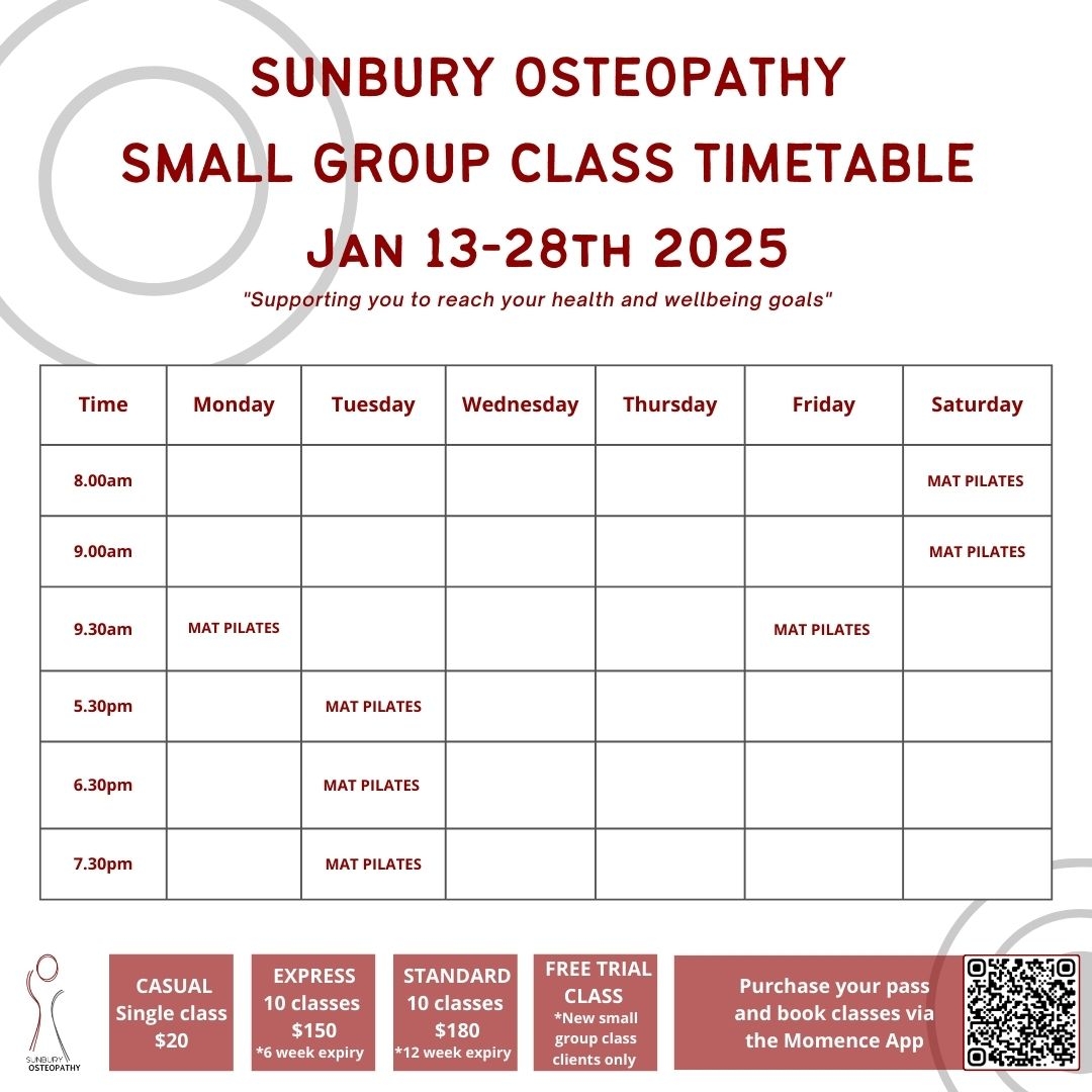 Sunbury Osteopathy group class timetable Jan 2025 | Sunbury Osteopathy ...