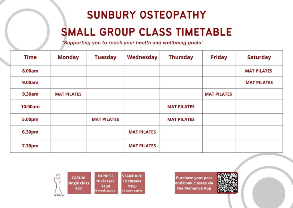 Sunbury Osteopathy Group Class Timetable August – Dec 2025 | Sunbury ...